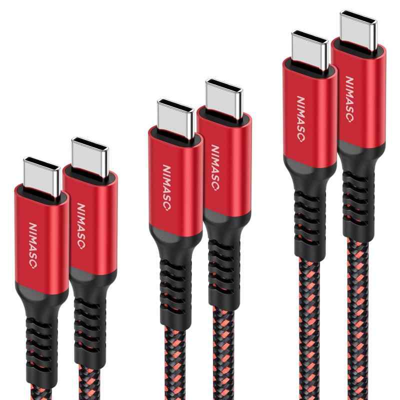 【3本セット】 NIMASO USB-C &amp; Type C ケーブル 【0.3m+1m+2m レッド USB C 2.0 PD対応 60W 3A急速充電 高耐久ナイロン編み】iPhone16/15シリーズ、iPad、MacBook、...