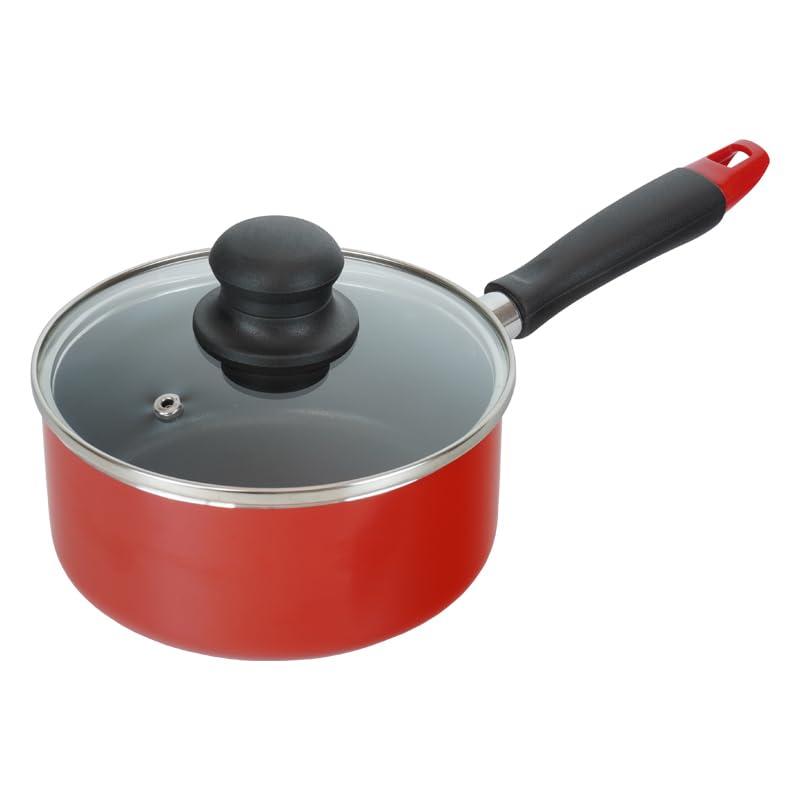 和平フレイズ(Wahei freiz) お弁当 少量調理 ミニミルクパン 14cm ガラス蓋 レッド ふっ素樹脂加工 PFOAフリー ガス火専用 かちこれ RB-2907本体:アルミニウム合金(底の厚さ1.7mm)、内面:ふっ素樹脂加工、外...