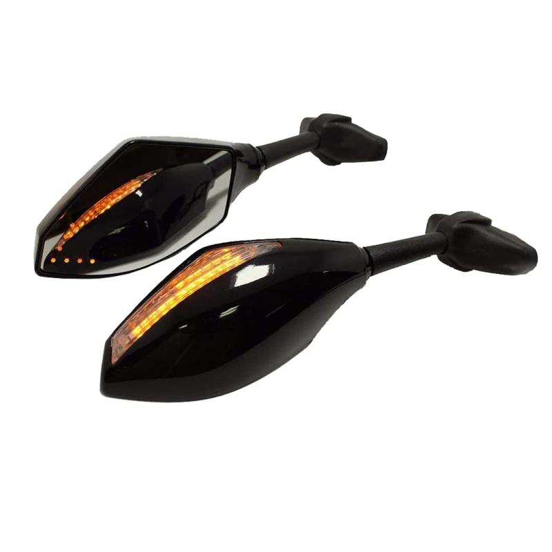 Karun ペアのLEDモーターサイクルターンシグナル統合インジケーターレーシングスポーツ用リアビューミラーfor CBR 250R 500R 600F for YZF FZ1 for ZX10R 12R (透明レンズ)光沢のある黒仕上げの...