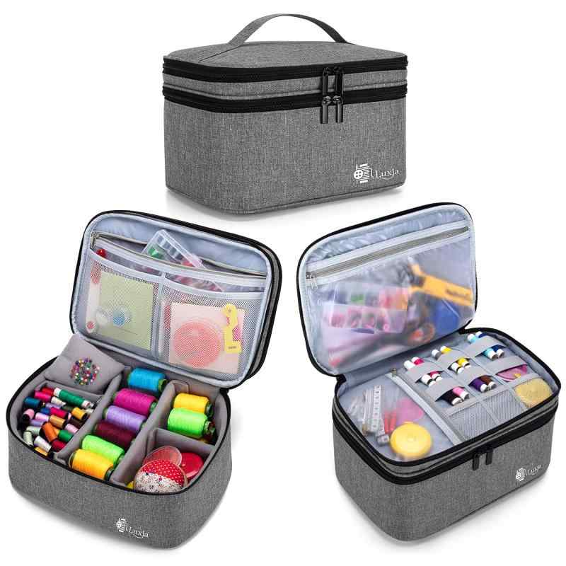 Luxja 裁縫バッグ 裁縫箱 大容量 【バッグのみ】 裁縫道具 収納 ソーイングボックス グレー【寸法】長さ27cm x 幅18.5cm x 高さ14cm（裁縫バッグのみの商品です。針や裁ちばさみ等、裁縫用具は含まれておりません。）【機能...
