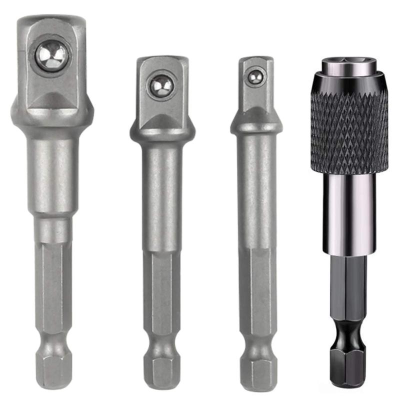 FQZMQBQ インパクト ソケットアダプター 4本組 ドライブ角1/4" 3/8" 1/2" 六角シャンク 6.35 9.5 12.7 変換ソケット 電動ドライバー 六角ビット延長 バー 60mm ソケットア...
