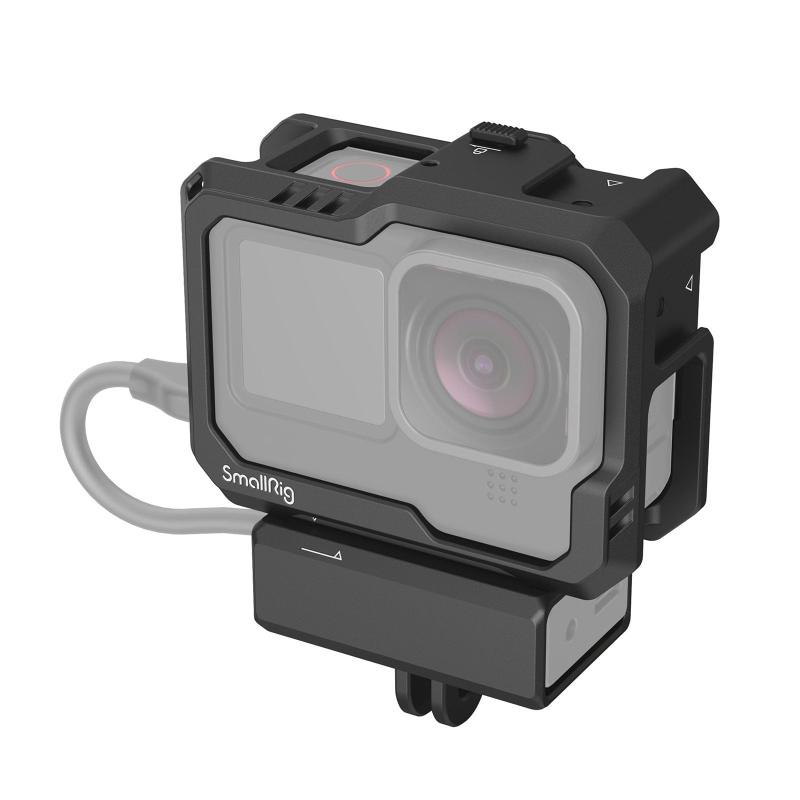 SMALLRIG Hero12 / Hero11 / Hero 10 / Hero 9 GoPro 用ブラック ケージ GoPro Light Mod および共通マイク用コールド シュー マウント 2 個付き、LED ビデオ ライト - 3...