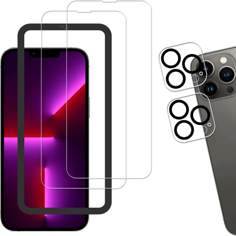KPNS いphone13 pro ガラスフィルム【2+2枚セット】ガイド枠付き 日本素材製 強化ガラス iPhone 13 Pro 用 ガラスフィルム 強化ガラス カバー 保護フィルム【対応機種】 iPhone 13 Pro ガラスフィル...
