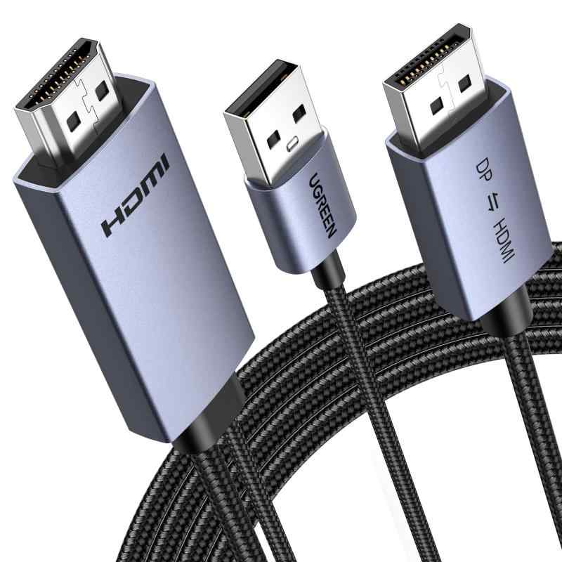 UGREEN DP to HDMI 双方向変換ケーブル HDMI to DP 4K@60Hz対応 ディスプレイ出力4K@30Hz対応 アクティブ式 双方向伝送 HDCP, HDR, Dolby, 21.6Gbps 高耐久性アルミ製 複製・拡...
