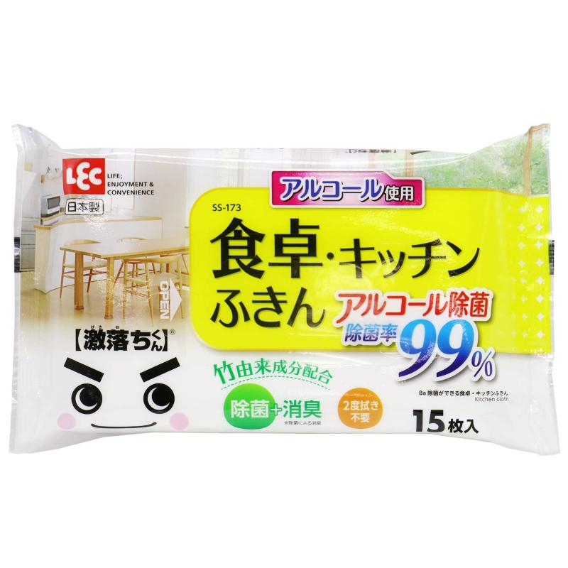 レック Ba 除菌ができる 食卓 ・ キッチン ふきん 15枚入 (アルコール除菌) SS-173サイズ:約30×20cm生産国:日本内容量:15枚入アルコールと天然除菌成分配合により、ふくだけで簡単にバイ菌を除去する。食卓の食べこぼしやキ...