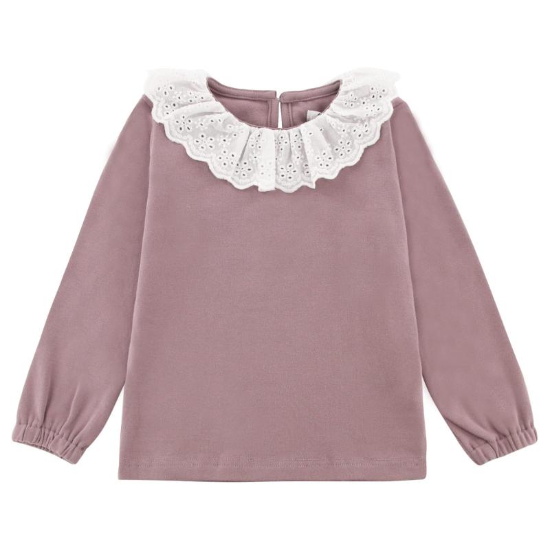 [Enfants Chéris] 子供服 Tシャツ 長袖 女の子 カットソー ロングtシャツ キッズ 綿 丸襟 無地 レース 春秋冬 インナー トップス 肌着 ガールズ 女児 スタンドカラー 部屋着 上着 可愛い ゴム袖レ綿95％、ポリウレ...