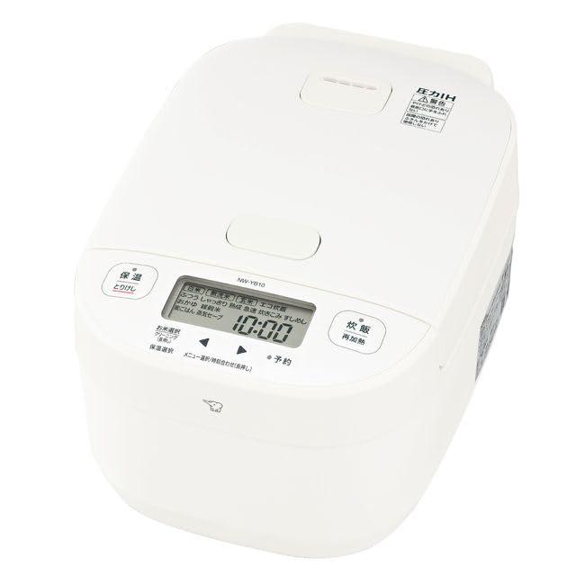 象印マホービン 炊飯器 5.5合 ホワイト NW-YB10-WAおいしさにこだわる方におすすめの「豪熱大火力」シリーズ。おいしさはもちろん、更なるデザイン性の向上を目的に、グレー液晶を採用しました。複数店舗にて販売をしておりますため、在庫デ...