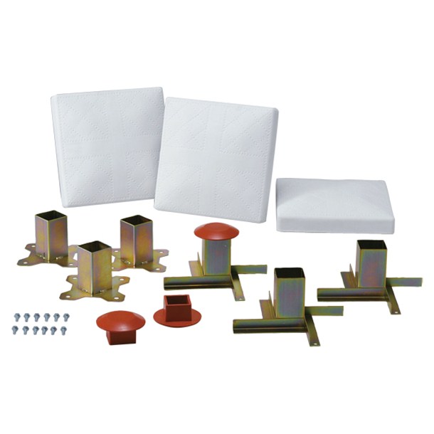 固定用ベース3枚1組重さ：20．1kg／組ベースサイズ：380×380×厚さ90mm主材：外被／ラバー製、芯材／ウレタンチップモールド付属品：上金具3個（B3382）、埋込金具3個（B3381）、ゴムフタ（B3376）付【カラー】