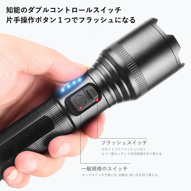 パラメータサイズ 手動測定で誤差があるのでご了承ください 製品名：強い光の懐中電灯 バッテリー寿命：約4?18時間 ランプビーズ：P60強い光の灯芯 シェル：硬質アルミニウム合金シェル ズーム：回転−伸縮−遠距離照射 重量：約172.5g ...