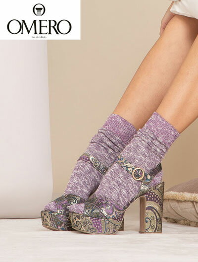 かわいいメランジの長めコットンソックス ふんわりルーズに履くことができます。 カラーは ●blu melange（ブルー） ●viola melange(紫） ●biscotto melange(ベージュ） ◆イタリア製 ◆ブランド　オメロ...