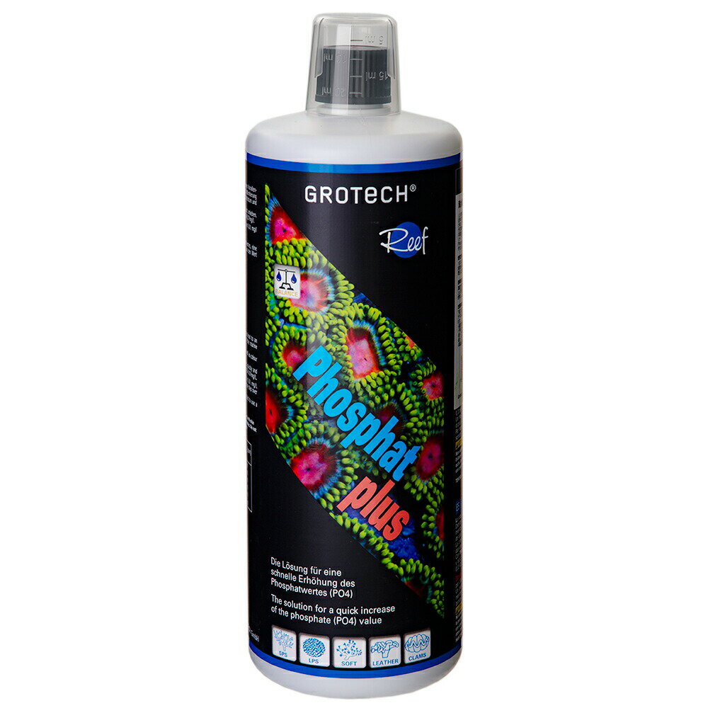 海水用リン酸塩追加添加剤！ グローテック Phosphat　plus　1000ml 対象 海水専用 特長 ●海水用リン酸塩追加添加剤です。●目的のリン酸塩値をすばやく簡単に作り出します。●ドーシングポンプ対応です。 内容量 1000ml 生...