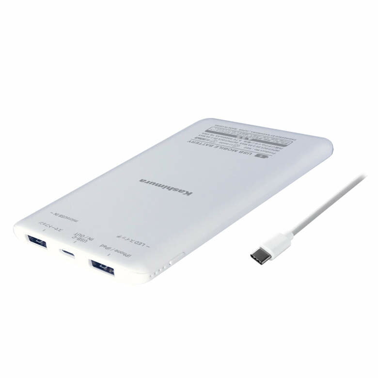 【商品情報】 ●USB−Cケーブル付属ですぐ充電可能。 ●容量：5000mAh。 ●最大出力2．4A。 【PSE認証】 PSマークの種類:PSEマーク 届出事業者名:株式会社カシムラ 【商品仕様】 ●本体サイズ（約）：W70×H135×D1...