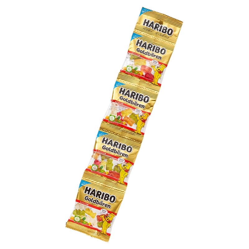 HARIBOのグミから、ゴールドベアの4連タイプがラインアップ。食べきりサイズなので小分けにできて便利です！ 【サイズ】(パッケージ)約 W8×H42.5cm 【容量】16g×4袋 【素材/成分】※画像参照 【原産国】ハンガリー ※〇えび・...