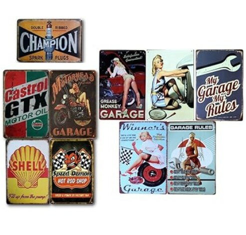 商品情報セット内容【セット内容】Aセット(車系)…5枚、Bセット(ガール系)5枚、Cセット(A＋B)合計10枚サイズ【サイズ】約20×30cm重量【重量】150g/枚材質【材質】ブリキ特徴【レトロアメリカンなブリキ看板セット】1950年代や...