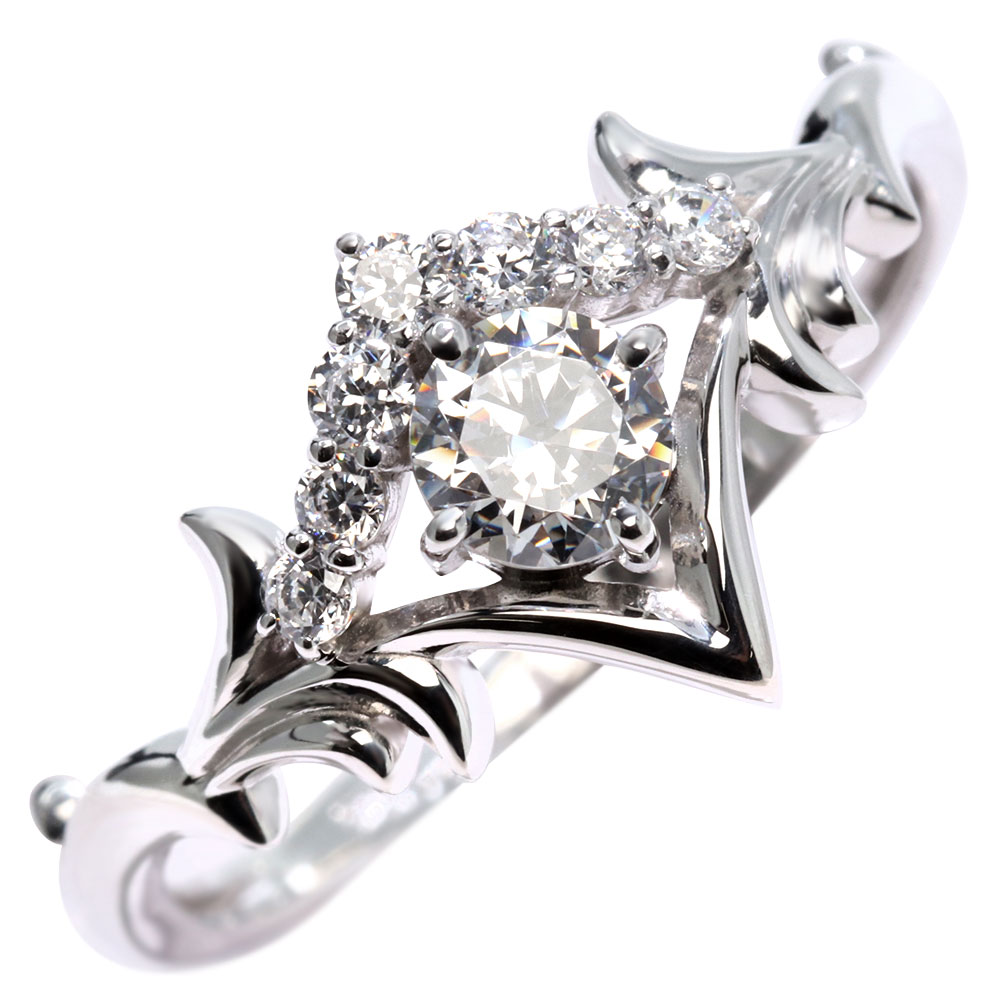 4月誕生石ダイヤモンドを使用したプラチナ製の、ティアラモチーフの婚約指輪(エンゲージリング)です。 繊細な曲線で描かれたティアラデザインは、エレガントで女性らしい印象を与えます。上品で華やかなシルエットが魅力的です。 ※ 対応サイズ【6号〜...