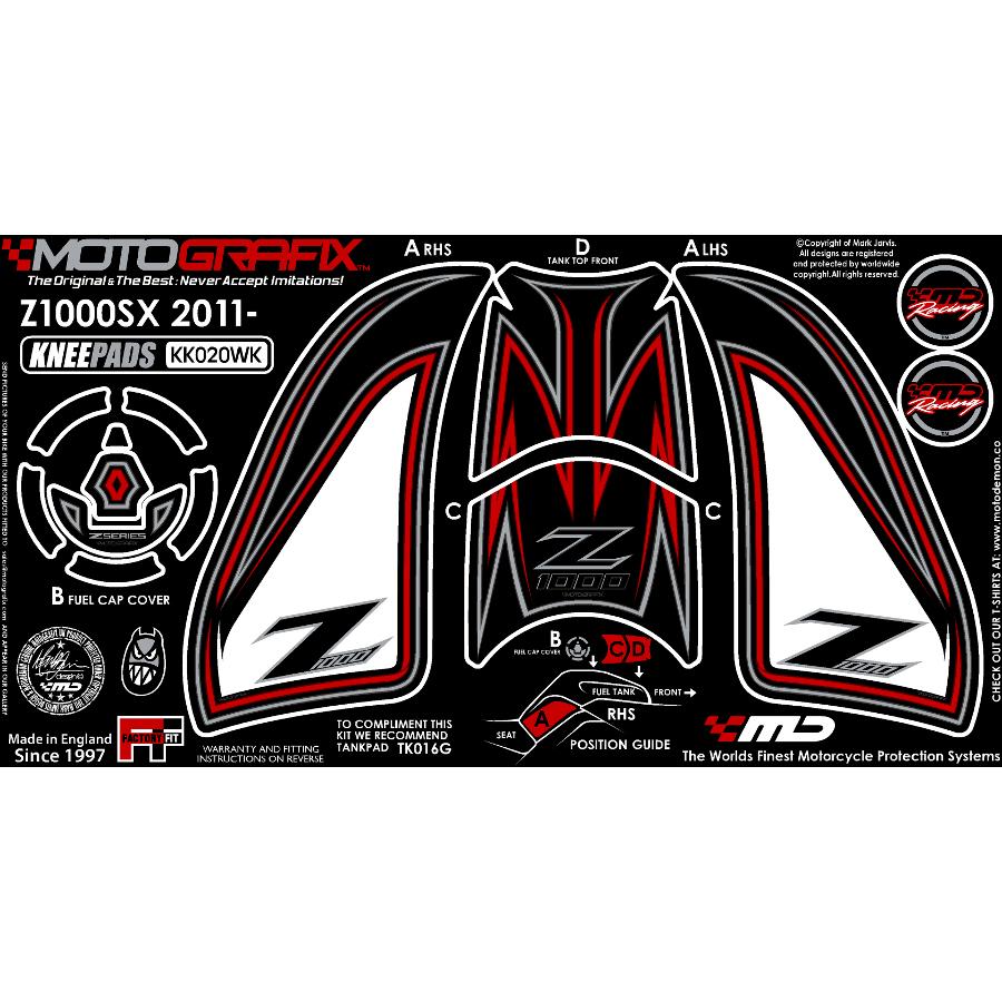 メーカー名：モトグラフィックスメーカー品番：MT-KK020WK販売備考：キャンセル不可商品です。KNEE WHT/BLK/RED適合情報：カワサキ[KAWASAKI] Z1000 [ZRT00D] 10-11タイプ：KNEE色[カラー]：...
