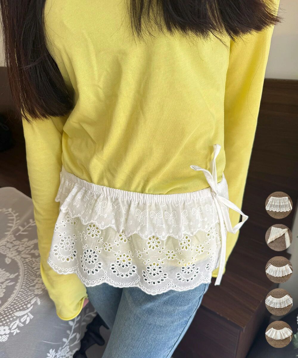 ■商品の特徴つけすそ シースルー付け裾 レイヤード ウエストリボン フェミニンスカート マルチウェア ガーリー ショート丈スカートフリルとリボンをあしらった、大人っぽいレイヤードミニスカート。いつものコーデにプラスするだけで、透け感のあるお...