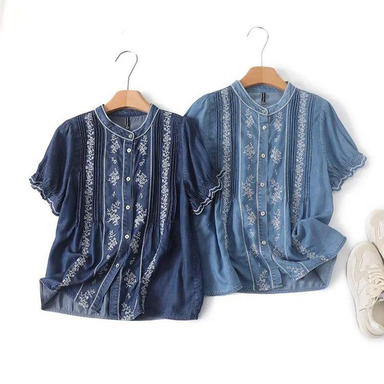 商品情報商品名花柄シャツ ディース デニムシャツ 半袖シャツ 春 夏 秋 花柄刺繍 デニム シャツ ッス 半袖 Vネック 薄手 柔らかい 通気性 ゆったり 体型カバー きれいめ 着痩せ 大人可愛い カジュアル おしゃれ オフィス ビジネス ...