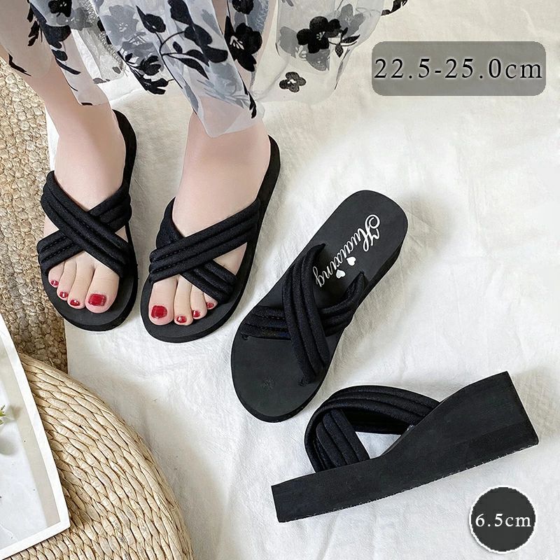 商品情報 【仕様】 ◆【素材】ゴム、EVA　 ◆【カラー】黒（ご参考の程度） ◆【サイズ】22.5,,23.0,23.5,24.0,24.5,25.0(cm) ◆【ヒール】約6.5cm ◆【ストーム】約3cm ビーチサンダル　レディース【厚...