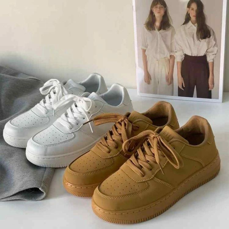 2023 ホワイ 無地 靴 紐あり き レディース靴 スニーカー 人気 A:白 B:キャメル 22.5 23 23.5 24 24.5 25