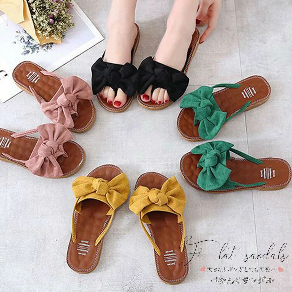 ■商品の特徴フラットサンダル レディース ビッグリボン コンフォートサンダル ぺたんこ 可愛い スリッパ 痛くない ビーチサンダル大きなリボンがとても可愛いぺたんこサンダルです靴底が曲がる程柔らかく、履き心地は最高です夏の海やリゾート地など...