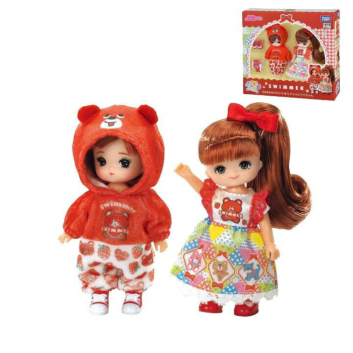 商品名リカちゃん SWIMMERだいすきミキちゃんマキちゃん商品説明雑貨ブランド「SWIMMER」とコラボレーションしたミキちゃんとマキちゃんのセットが登場！ SWIMMERのマスコット「スイクマ」デザインのロンパースを着たミキちゃんと、か...