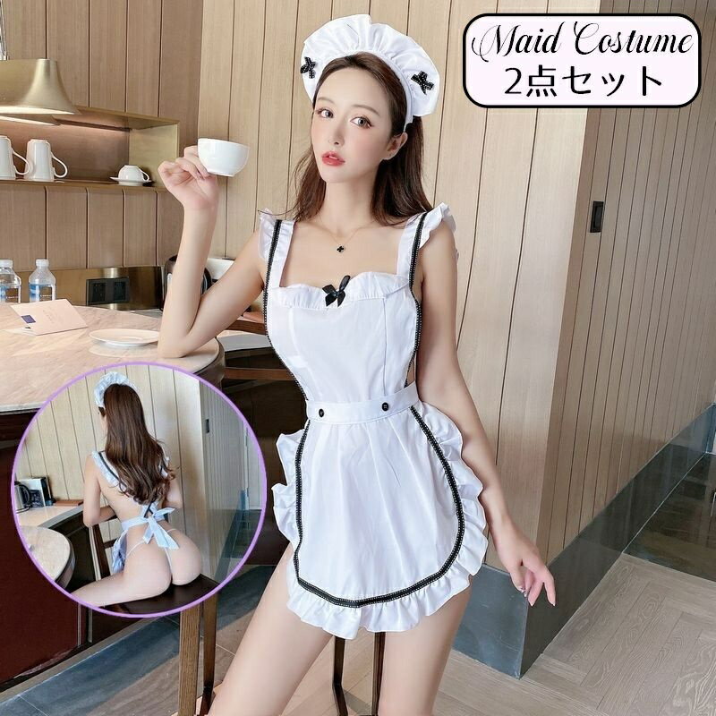 たっぷりフリル＆リボンが大人可愛い♪ メイド風コスプレのベビードール＆カチューシャ2点セットです。 美背中バックシャン！特別な日の勝負下着としても☆ 【サイズについて】 フリーサイズ（M〜Lサイズ相当） 【カラーについて】 生産ロットにより...