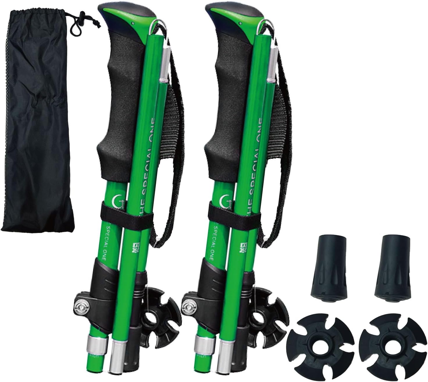 DINING+(ダイニングプラス) トレッキングポール 折畳み 2本セット【グリーン　緑】 軽量 コンパクト 登山 ウォーキング アウトドア ハイキング 登山用ストック 散歩 男女兼用 長さ調整可能 専用収納袋付き 全長110cm、長さ調整...