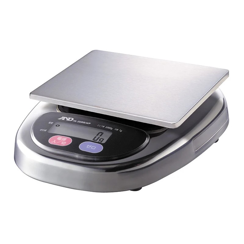 A&Dの防塵・防水コンパクトスケール ウォーターボーイ(HL3000LWP-JA)です。 ◆仕様 ひょう量：3000g 最小表示：1g 本体に水をかけて洗浄可能なステンレスボディ 防塵・防水保護等級IP65/JIS5等級準拠(ACアダプタ使...