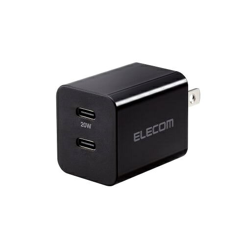 AC充電器/USB充電器/USB Power Delivery準拠/20W/USB-C2ポート/スイングプラグ/ブラック ■USB Type-C(USB-C)ポートを2ポートを搭載し対応するスマートフォン、タブレットなどを超高速充電できるU...