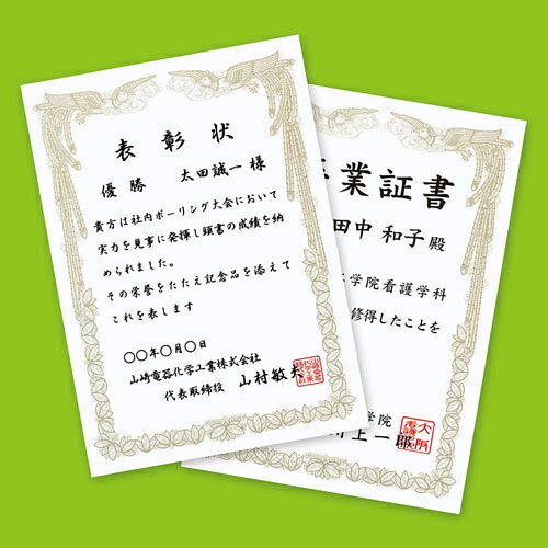 インクジェット用賞状(A4・縦) 詳細スペック タイプカット紙 サイズ(規格)A4(210×297mm) 入数10枚