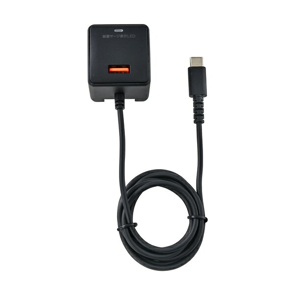 耐雷USB充電器 USB-Aポート付 PD 1m ブラック ●USB PD対応、最大20W急速充電が可能（接続する端末がPD対応である必要があります。）●PPS対応で機器に合った最適な給電が可能(PPS対応機種のみ、ご利用頂けます。)●耐雷...