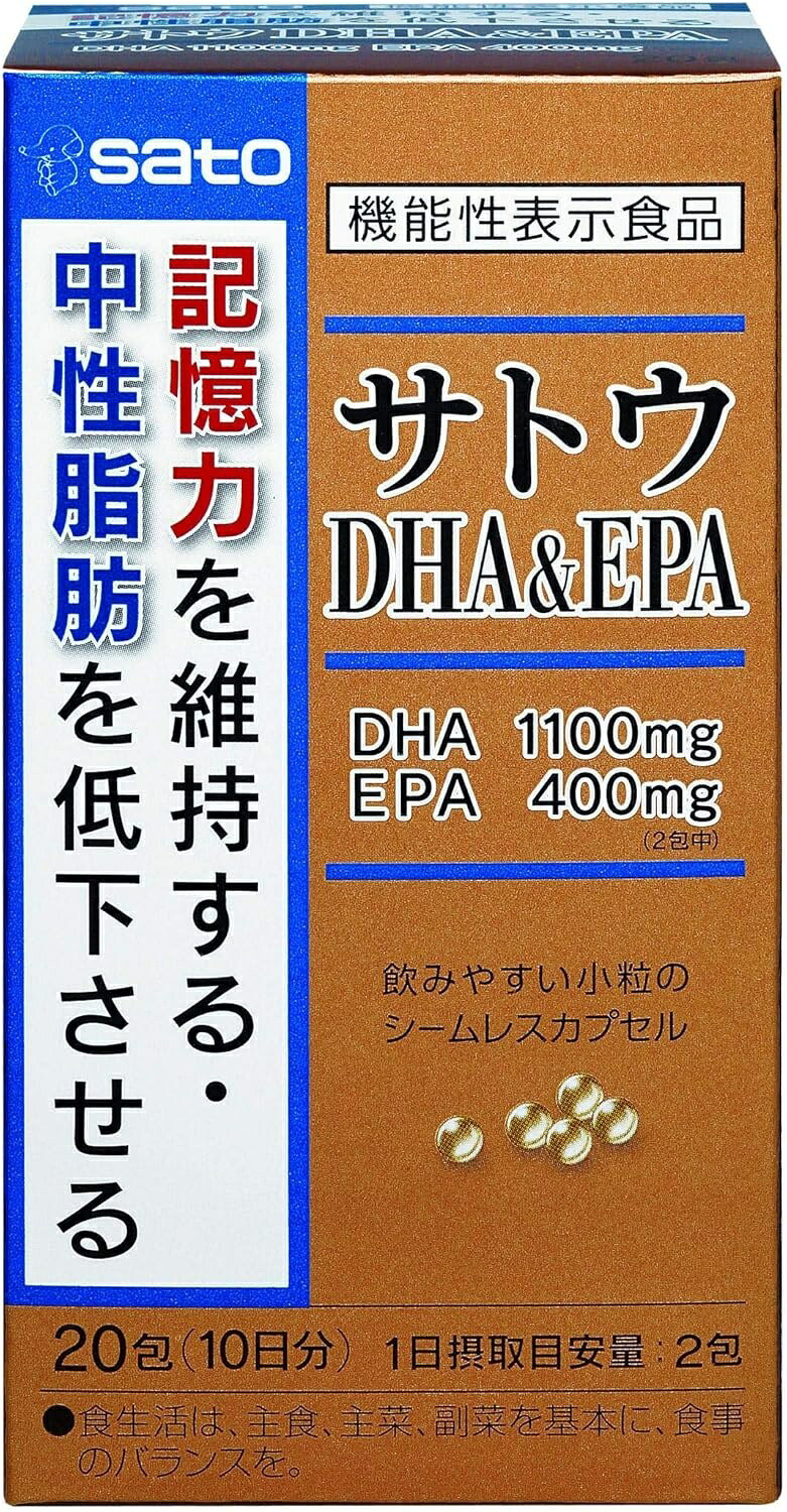 2つの機能性を持つDHA・EPA配合の機能性表示食品 機能性関与成分として、DHA1100mg、EPA400mg（1日目安量2包あたり）を配合した機能性表示食品です。 DHA・EPAには、認知機能の一部である記憶力（数・ことば・状況などの情...