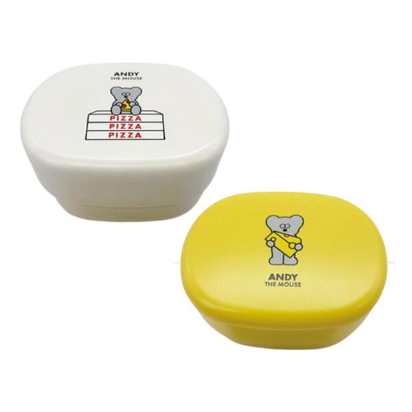ねずみのANDYからランチボックスが登場☆ ●サイズ：高さ7.5×幅13.5×奥行10.5cm ●容量：（上段）200ml、（下段）320ml ●素材：（フタ、本体）PET、ABS樹脂、（中フタ）ポリエチレン