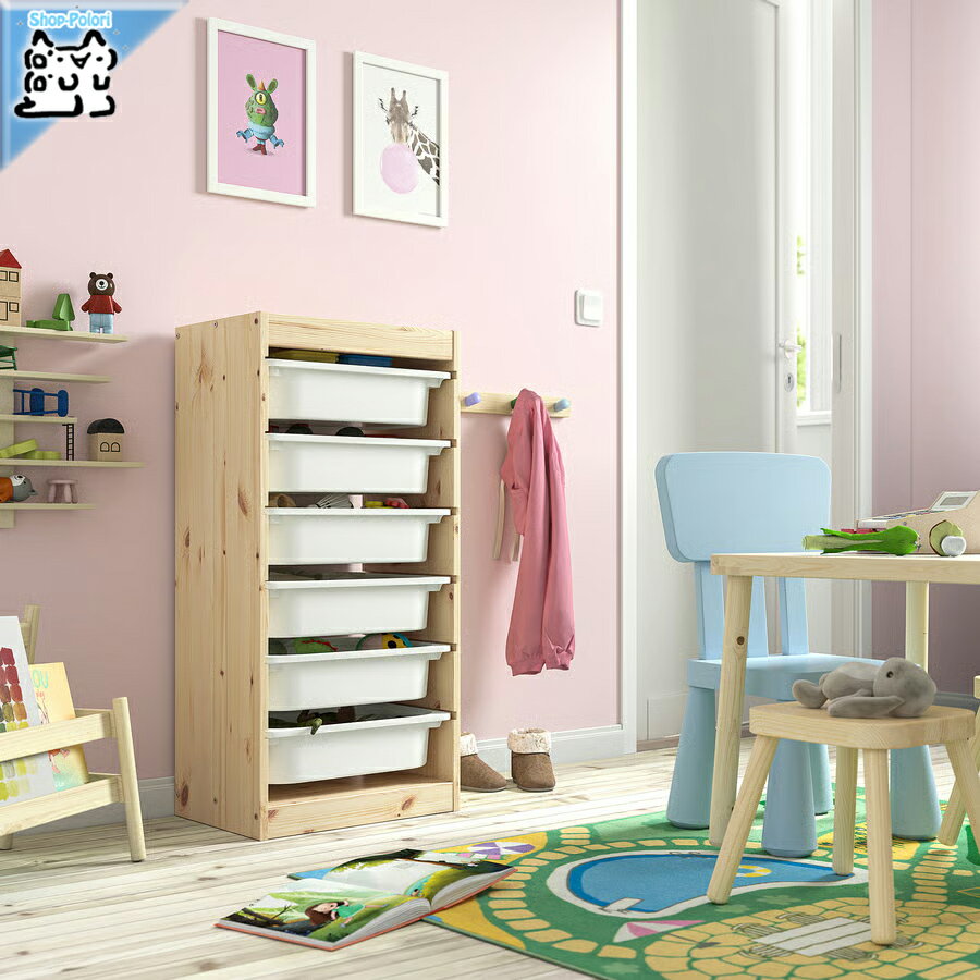 【 IKEA - イケア -】TROFAST - トロファスト - 収納コンビネーション BOX付き 組み合わせ収納 オープン収納 棚 / ステインパイン / ホワイトBOX 44x30x91 cm (096.066.98) 子ども部屋やそ...