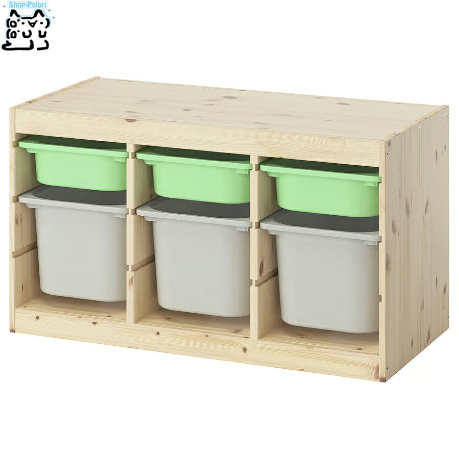 【 IKEA - イケア -】TROFAST - トロファスト - 収納コンビネーション BOX付き 組み合わせ収納 オープン収納 棚 / ステインパイン / マルチカラーBOX 93x44x53 cm (495.847.22) 横置きタイ...