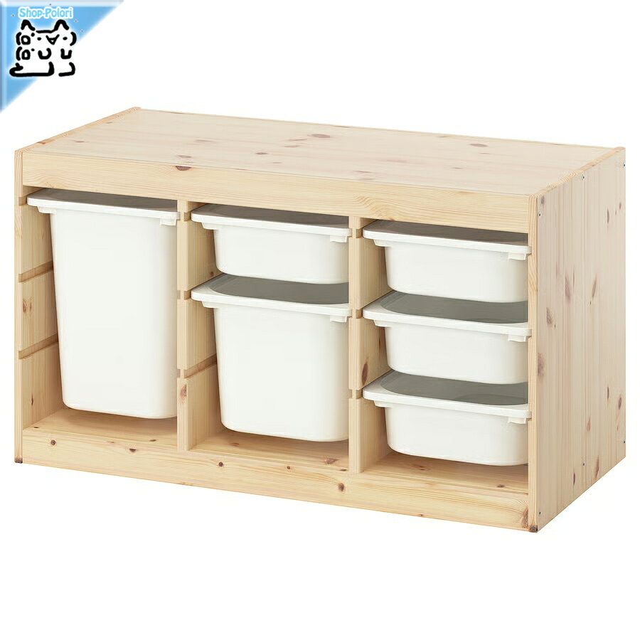 【 IKEA - イケア -】TROFAST - トロファスト - 収納コンビネーション BOX付き 組み合わせ収納 オープン収納 棚 / パイン材 / ホワイト 93x44x53 cm (496.067.24) 子ども部屋やその他のスペー...