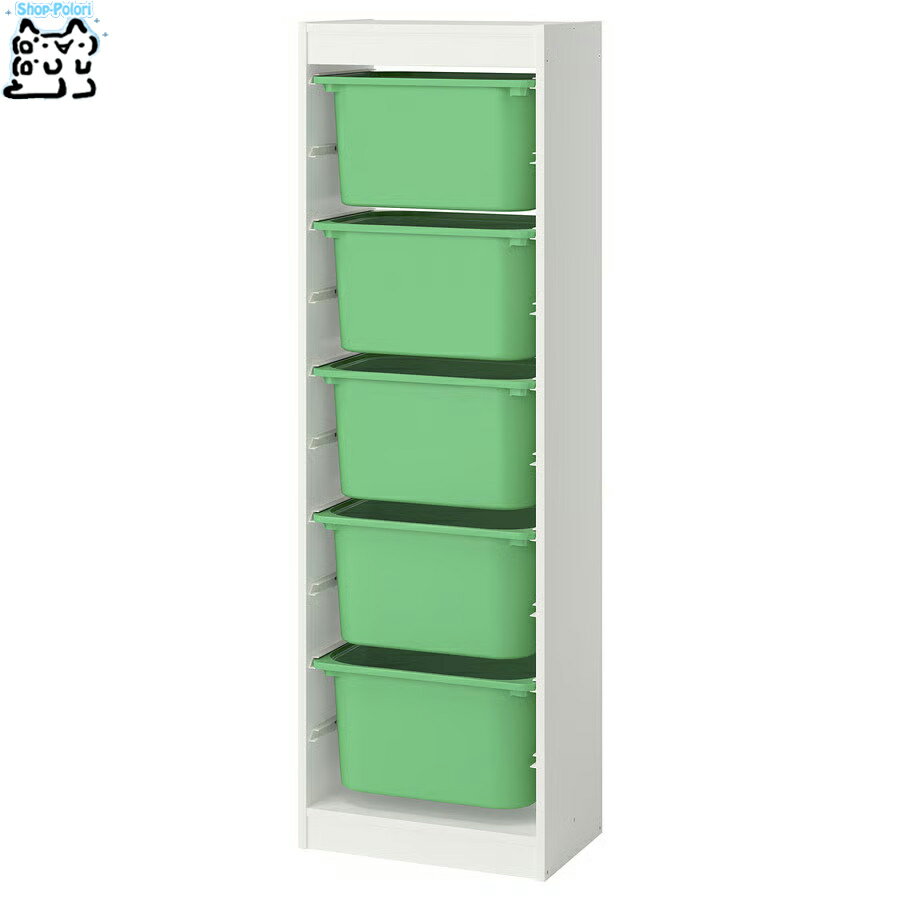 【 IKEA - イケア -】TROFAST - トロファスト - 収納コンビネーション BOX付き 組み合わせ収納 オープン収納 棚 / ホワイト / グリーンBOX 46x30x146 cm (595.853.54) ハイタイプ 子ども...