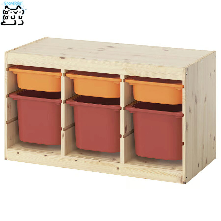 【 IKEA - イケア -】TROFAST - トロファスト - 収納コンビネーション BOX付き 組み合わせ収納 オープン収納 棚 / ステインパイン / マルチカラーBOX 93x44x53 cm (695.846.03) 横置きタイ...