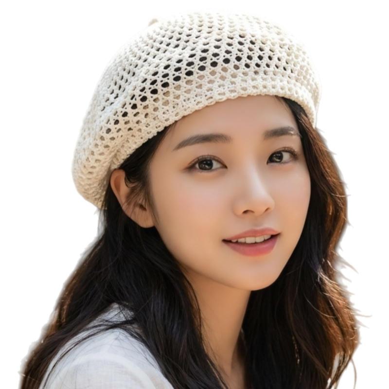 [RUNQIU] ベレー帽 夏 中空 通気性 アーティスト ベレー帽 女性 画家帽子 ウォーキングキャップ おしゃれ かわいい サマー シンプル ニットコンパクトに持ち運べる：このベレー帽は、手提げバッグや旅行用の荷物、さらにはポケットにも...