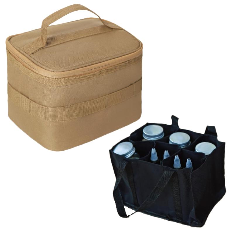 RODGERS RODGERS RGOD-SPICESBAG スパイス収納バッグ（ブラック/キャメル）スパイスボックス アウトドア キャンプ BBQ 調味料ケース 仕切付き🏕️バッグインバッグ付き、キャンプ料理の調味料品の収...