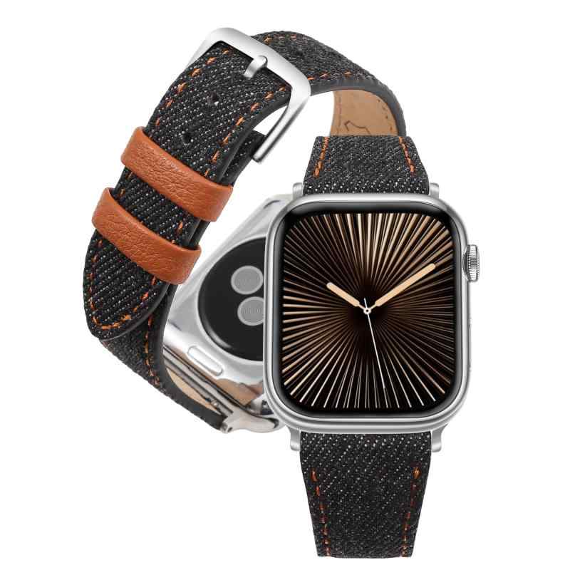 Handodo コンパチブル Apple Watch バンド デニム 本革 柔らか 49mm 46mm 45mm 44mm 42mm 41mm 40mm 38mm アップルウォッチ バンド 細い Ultra2/Ultra/Series 10...