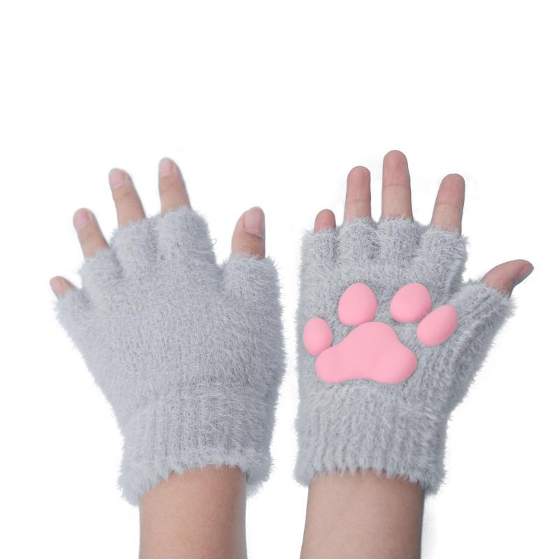 [AUZOEYTOYK] ニット手袋 肉球 レディース ふわふわ手袋 猫コスプレ メイド服 秋 冬 防寒グローブ 半指 可愛いコスチューム スマホ対策 ハンドウォーマー 防風・保温 デスク作業 オフィス お出素材:ナイロン 重さ:60g サ...