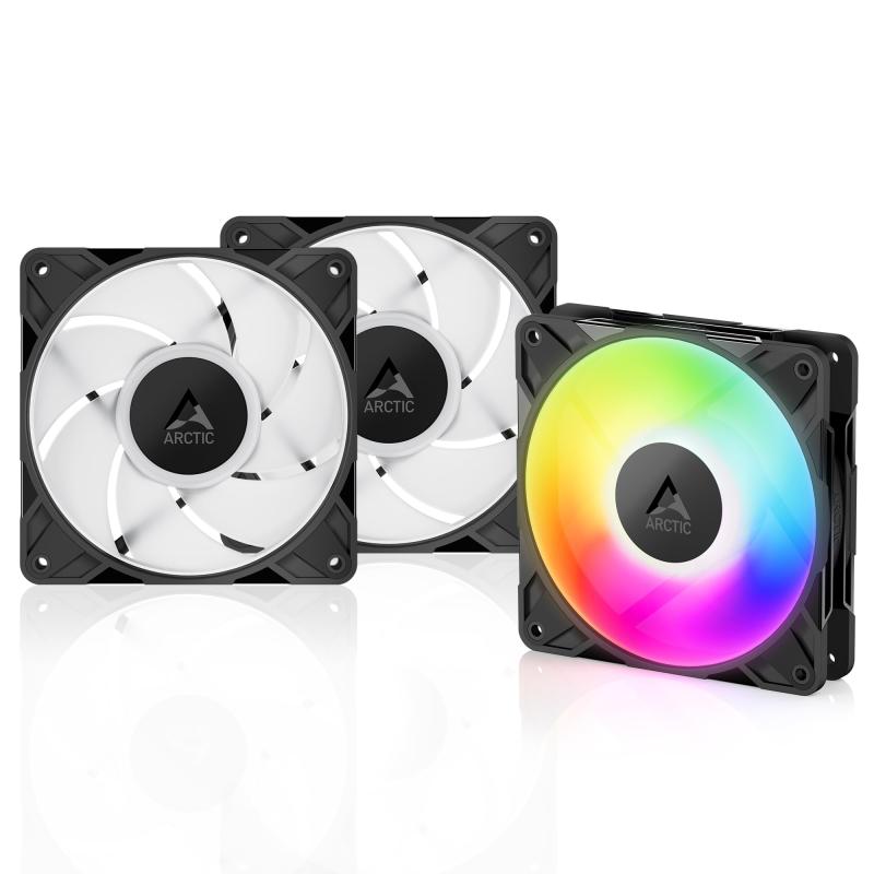ARCTIC P12 Pro A-RGB（3 個セット）- 高性能プレミアムファン 120mm PWM ファン Y ケーブル（PST）付属 回転数：600～3000 RPM0 RPM（PWM 5％ 未満）対応 5V デジタル RGB 流体動...