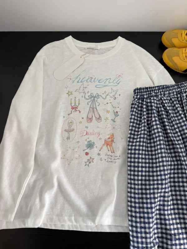 ・カテゴリ: Tシャツ・スタイル: カジュアル・主な素材: ポリエステル90-95%・柄: プリント・袖丈: 長袖・ネックライン: クルーネック・カラー展開: ホワイト・サイズ展開: S、M、L、XL