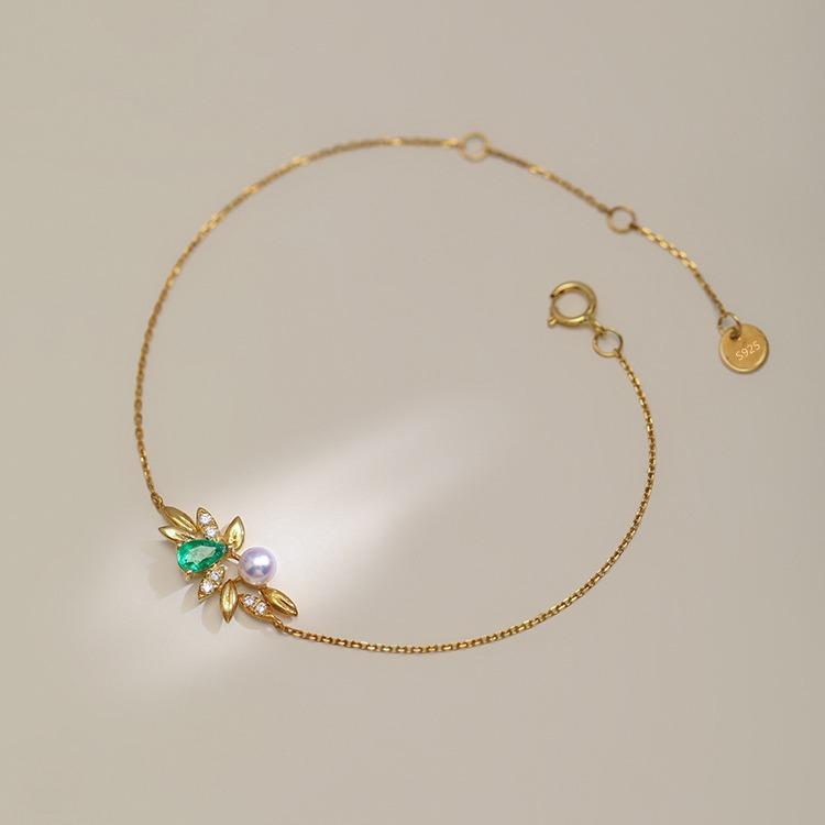 ・カテゴリ: 手飾・スタイル: 復古・主な素材: 925銀・デザイン: 葉・カラー展開: 18K金色、白金色・長さ: 約18cm、3段調節可・流行要素: 植物花卉