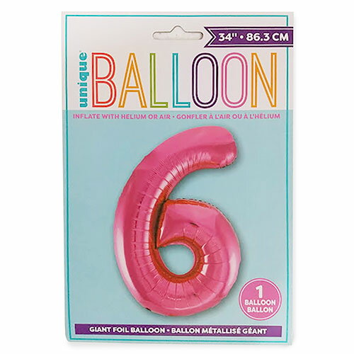 フォイル ナンバーバルーン "6" のホットピンクです。 ヘリウムまたは空気を入れて膨らませてください。 34" (86.3cm)と大きなサイズで存在感抜群。 誕生日パーティー、結婚記念日など周年記念を盛り上げるのにオススメです。 数字のバ...