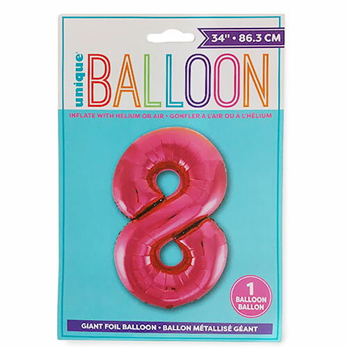フォイル ナンバーバルーン "8" のホットピンクです。 ヘリウムまたは空気を入れて膨らませてください。 34" (86.3cm)と大きなサイズで存在感抜群。 誕生日パーティー、結婚記念日など周年記念を盛り上げるのにオススメです。 数字のバ...