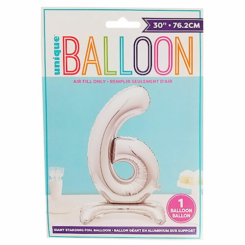 フォイル ナンバーバルーン "6" のシルバーです。 スタンディングタイプの数字です。 空気を入れて膨らませてください。 30" (76.2cm)と大きなサイズで存在感抜群。 テーブルなどに飾ると華やかになります。 誕生日パーティー、結婚記...