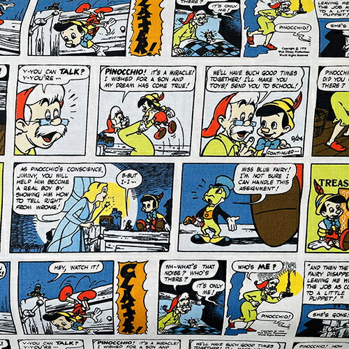 ☆USA輸入品☆ WaltDisney ピノキオの総柄生地です。 コミック調でかわいいです♪ 体操着袋や巾着、シーツなどにぴったりのさらりとしたコットン生地。 カーテンなどにもおすすめ♪ インポートなので、ほかの人ともかぶりにくいですよ☆ ...